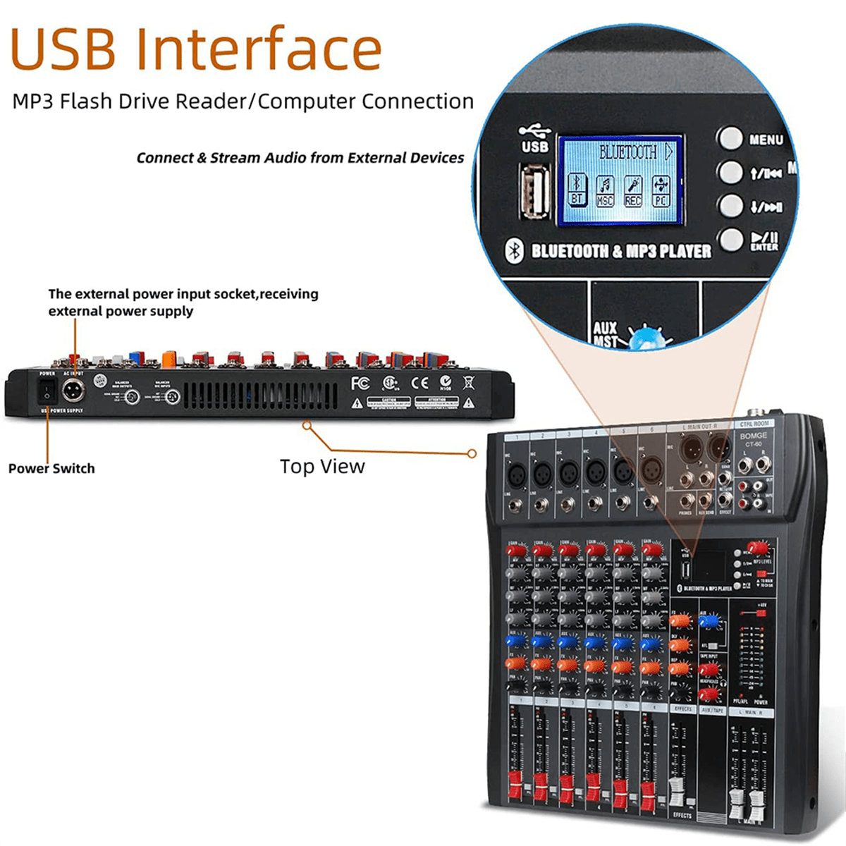 Bomge Ct6s Mezclador De Audio Profesional Dj Sistema De Consola De Mezcla Con Interfaz De 6 ...