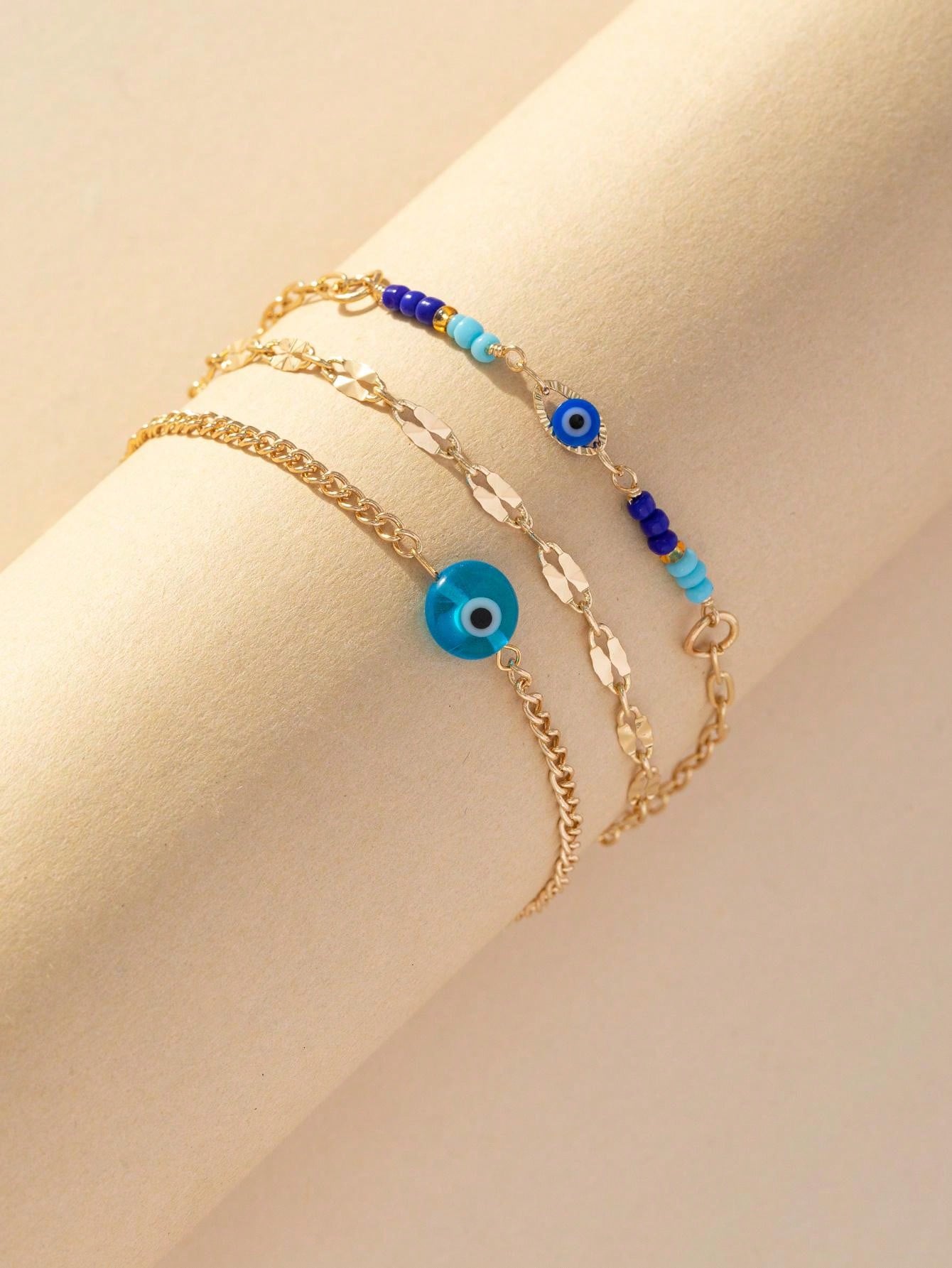 3pcs/set Blue Evil Eye Ankle Bracelets Women's Beach Vacation Style ...