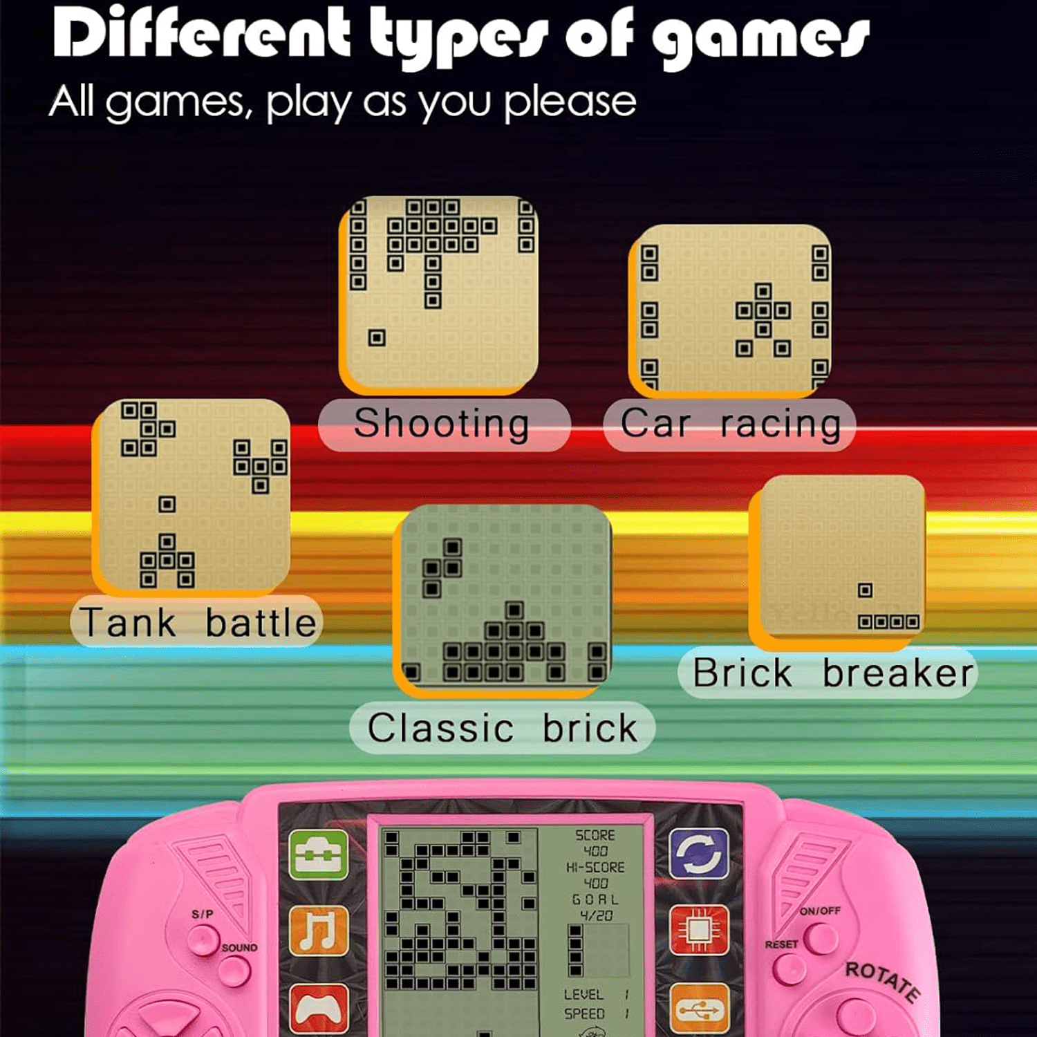 Box Pack 23 Games Handheld Game Player With Large Screen Tetris Game ...