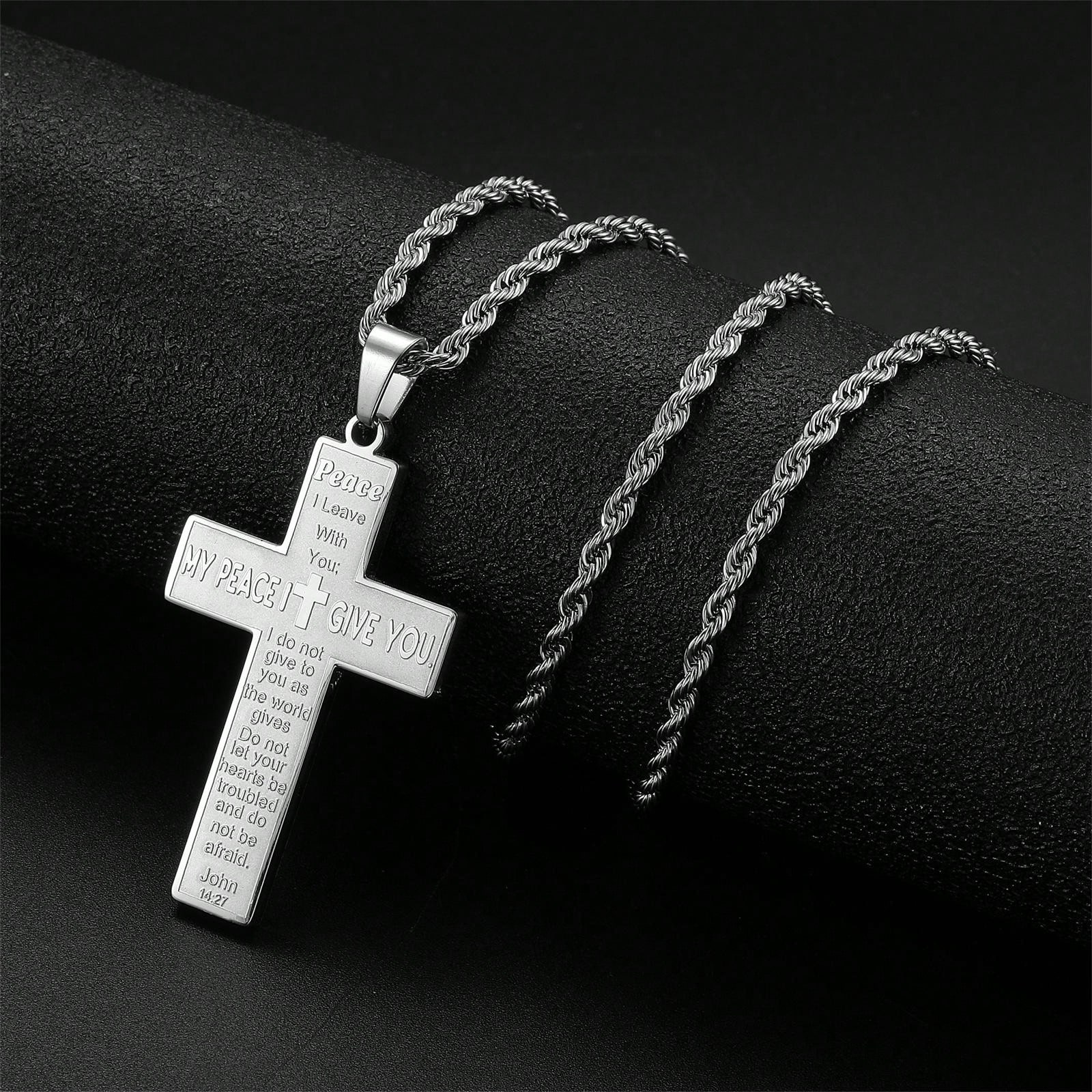 1 Pc Hiphop Bible Verse Cross Necklace For Men With Inspirational ...