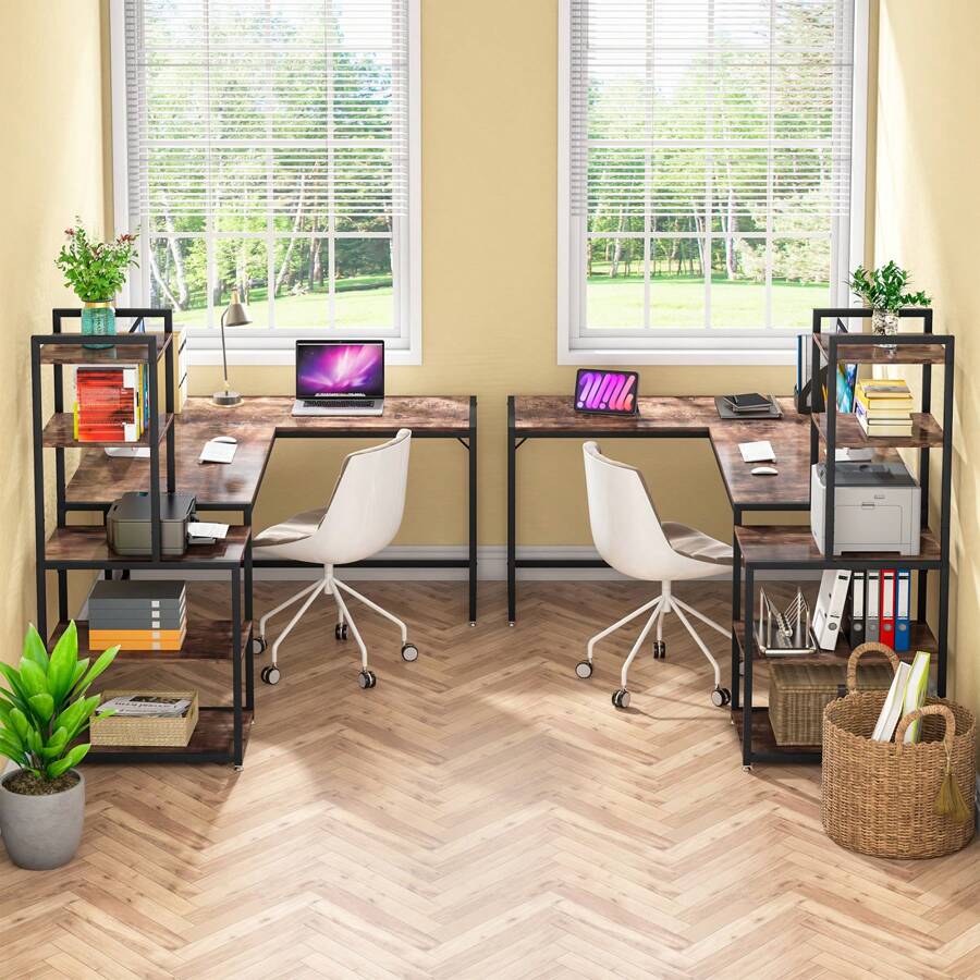 Tribesigns 79 Inch Reversible L-Shaped Desk, Industrial Large Corner ...