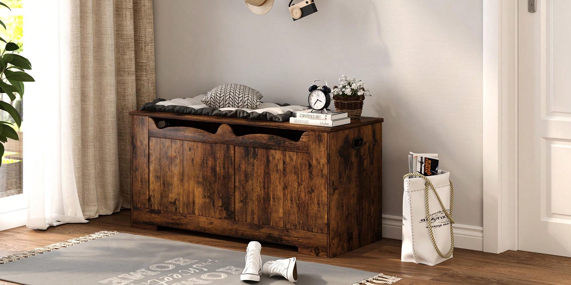 Storage Chest Box, Storage Trunk with 2 Safety Hinge, 39.4" Lift-Top ...