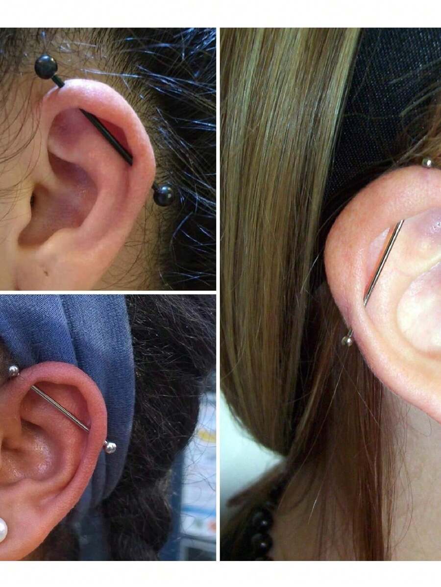 CIZME Ensemble De 3 Pièces Boucles D'oreilles À Barre Industrielle En Acier Inoxydable 14g Pour ...