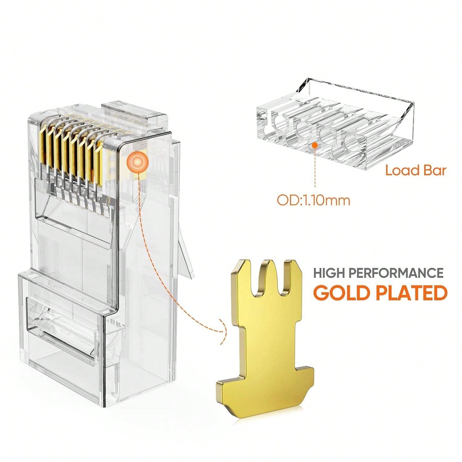 Cat6 Pass Through Connectors - Pack Of 50-UTP Network Connector For ...