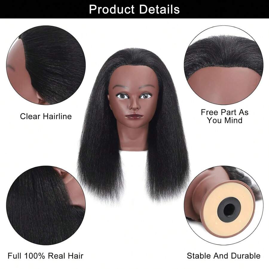 100% Real Hair Mannequin Head Training Head Manikin Cosmetology Doll ...