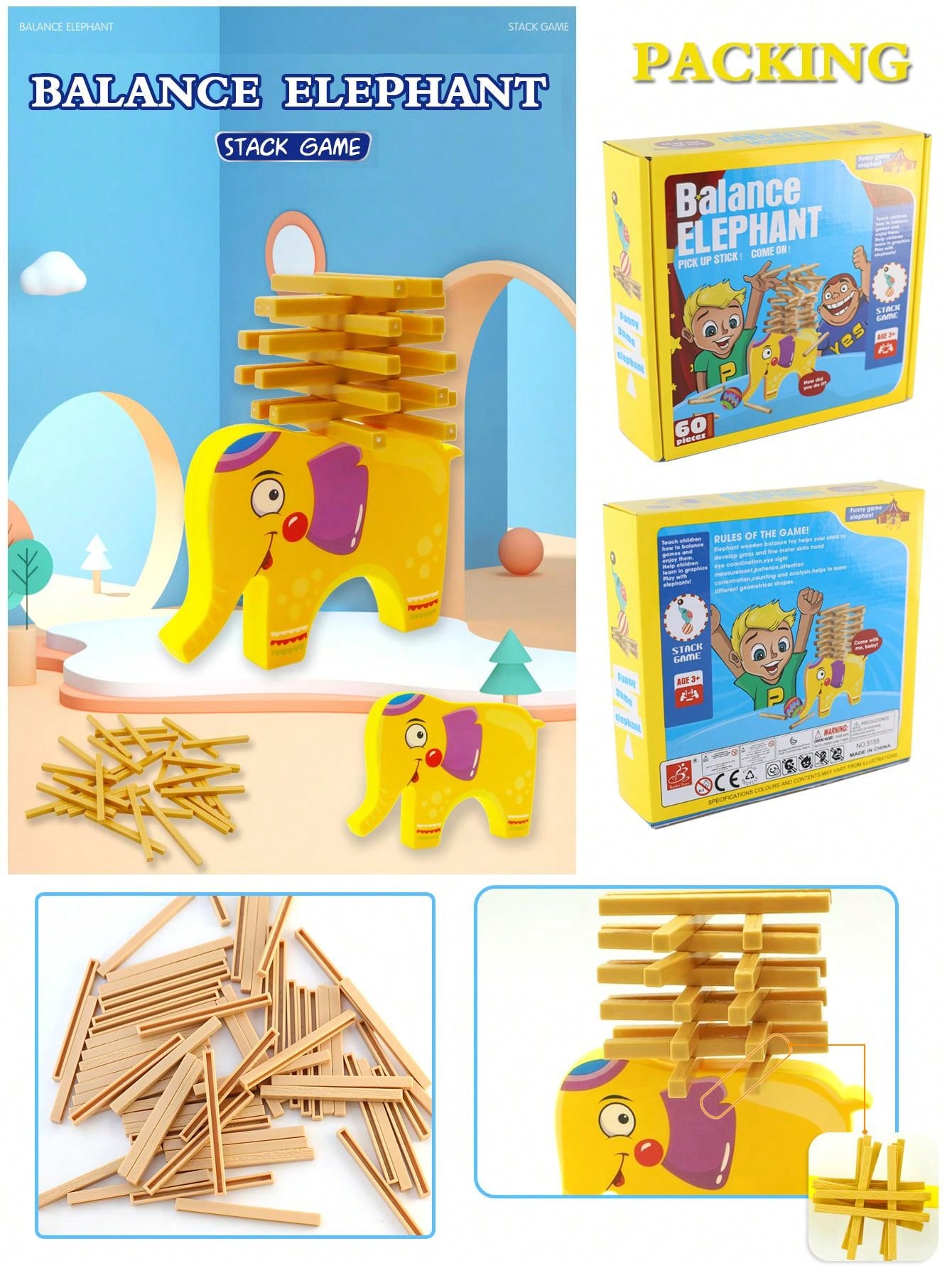 Elephant Stacking Blocks, Patience Cultivation Table Game For Parent ...