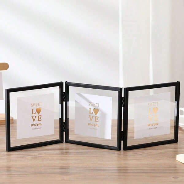 1pc Black Foldable Metal Tri-fold Picture Frame Creative Multi-frame ...