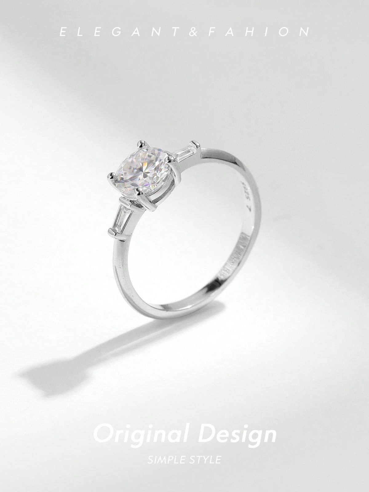 925 Sterling Silver 1.0CT Round Moissanite Ring D Color Lab Diamond ...