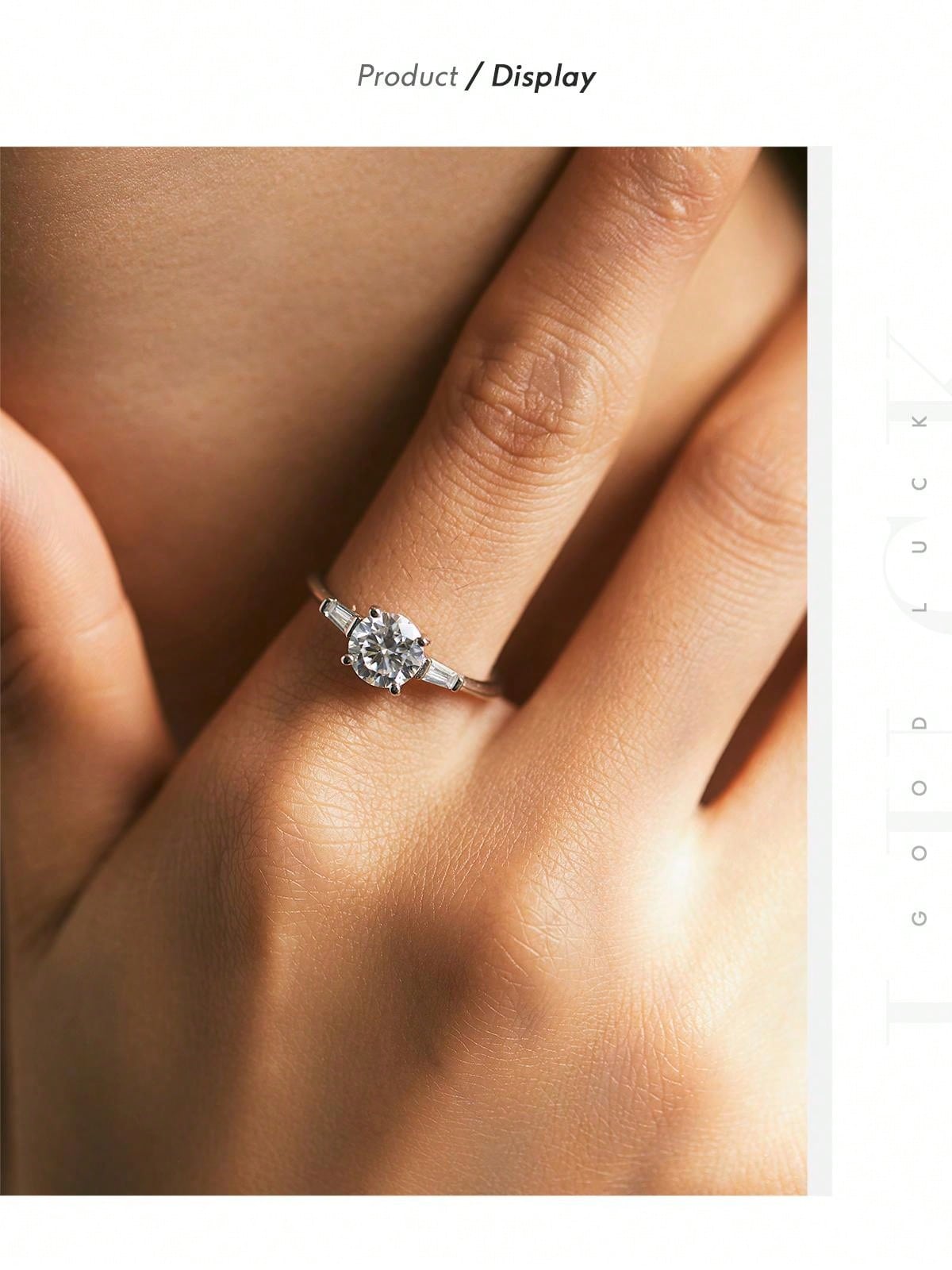 925 Sterling Silver 1.0CT Round Moissanite Ring D Color Lab Diamond ...