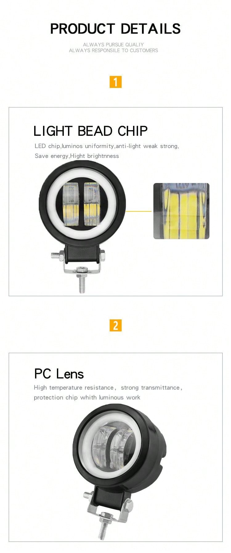 1 Piece LED Work Light Round 20W Motorcycle LED Angel Eye Work Light ...