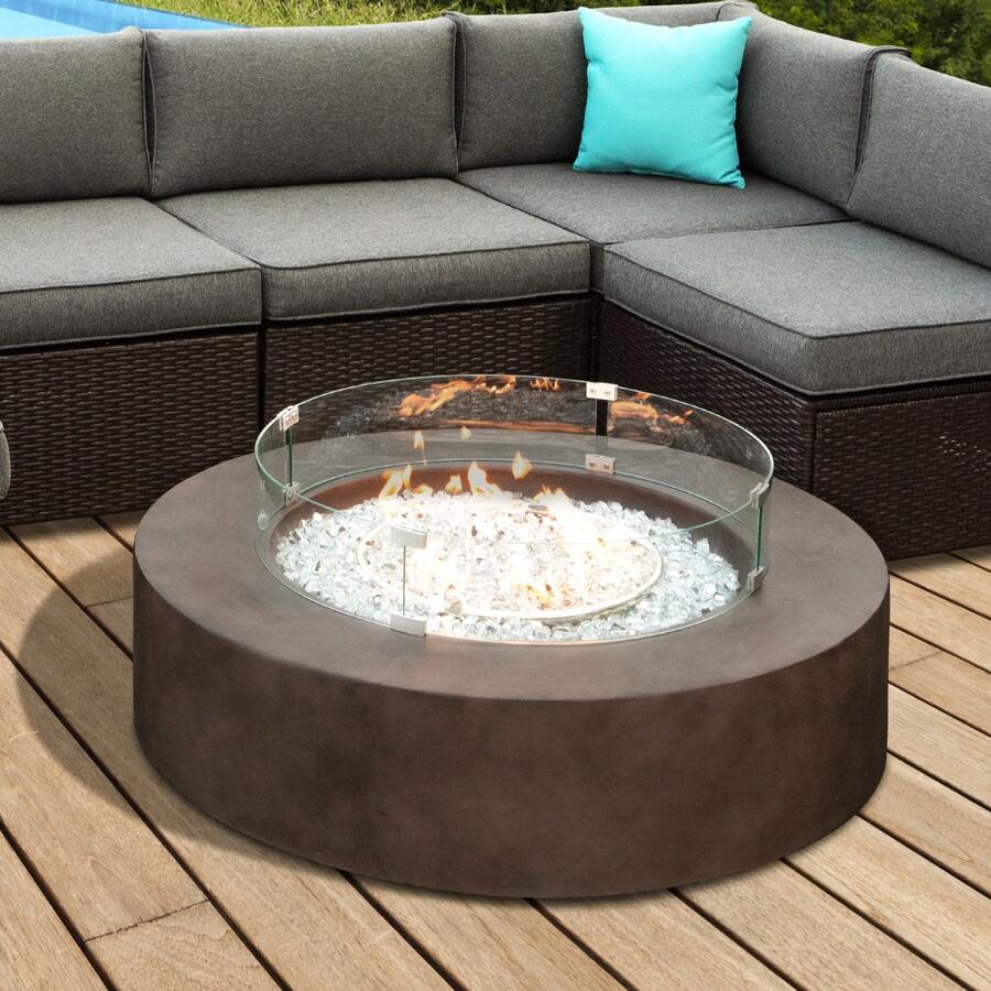 SUNBURY Outdoor 42-Inch Propane Fire Pit, Circular Dark Brown Concrete ...