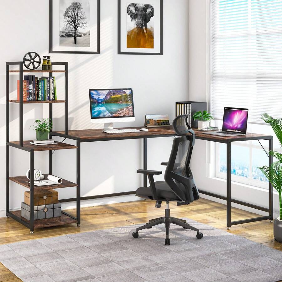Tribesigns 79 Inch Reversible L-Shaped Desk, Industrial Large Corner ...
