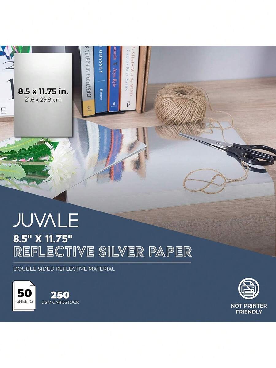 Reflective Metallic Cardstock Paper Sheets (Silver, 8.5 x 11.75 In, 50 ...
