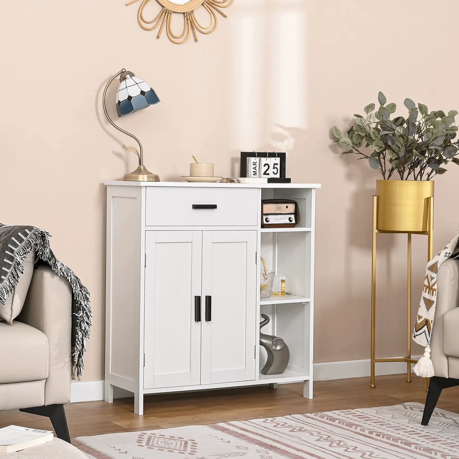 Storage Cabinet with Doors and Shelves, Floor Storage Cabinet with ...