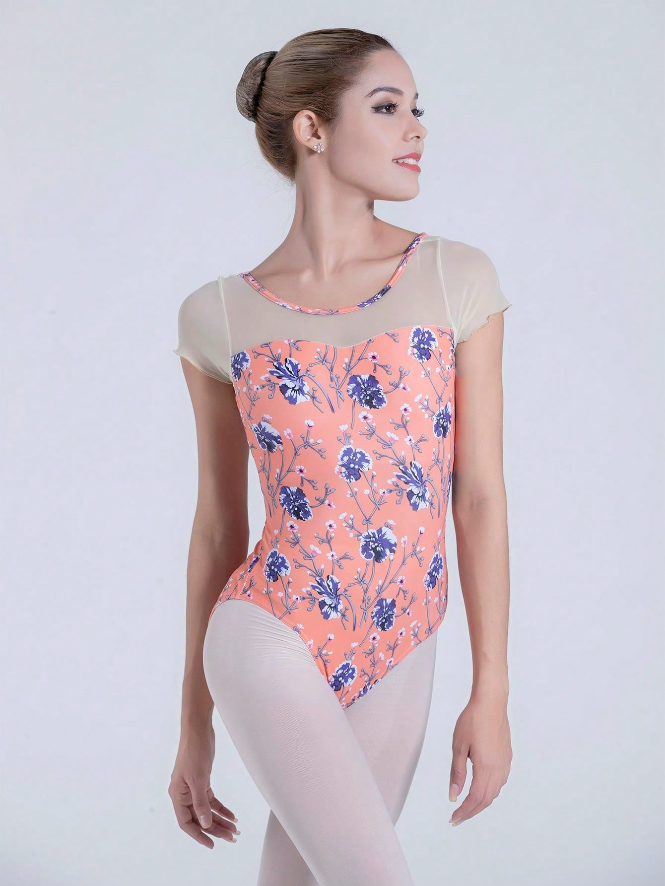 Floral Print Mesh Insert Leotard | SHEIN USA