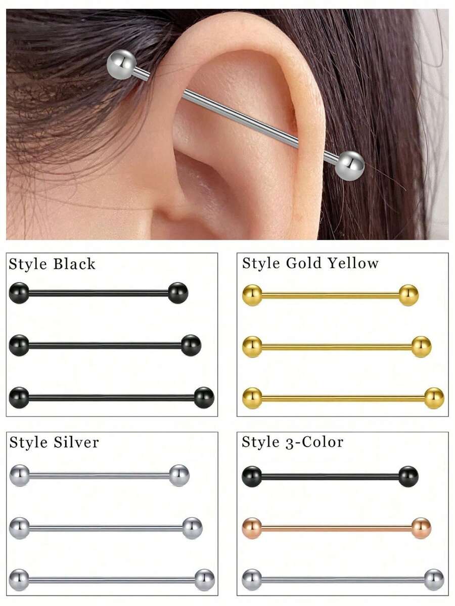 CIZME Ensemble De 3 Pièces Boucles D'oreilles À Barre Industrielle En Acier Inoxydable 14g Pour ...