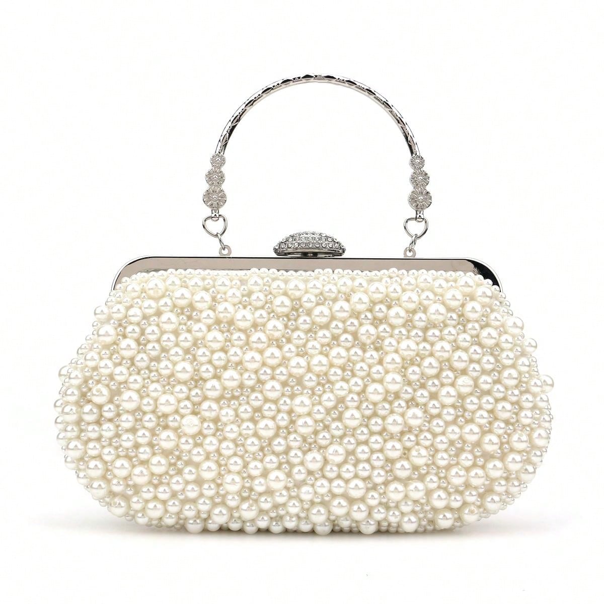 Borsa da sera Messenger con perline per donna, borsa da donna vintage con perle finte e ...