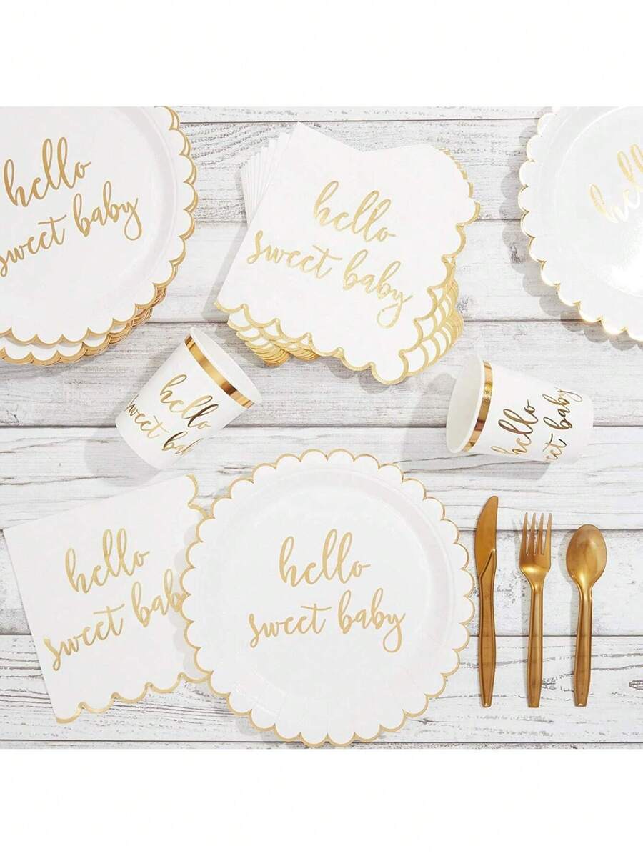 50 Pack Scalloped Hello Sweet Baby Napkins For Baby Shower Decorations ...