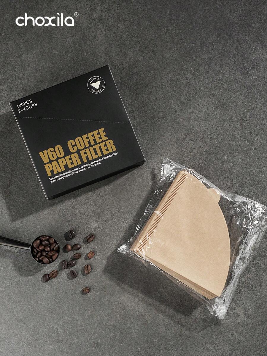 choxila 100pcs Coffee Filter Paper, V-Shaped Unbleached Natural Paper ...