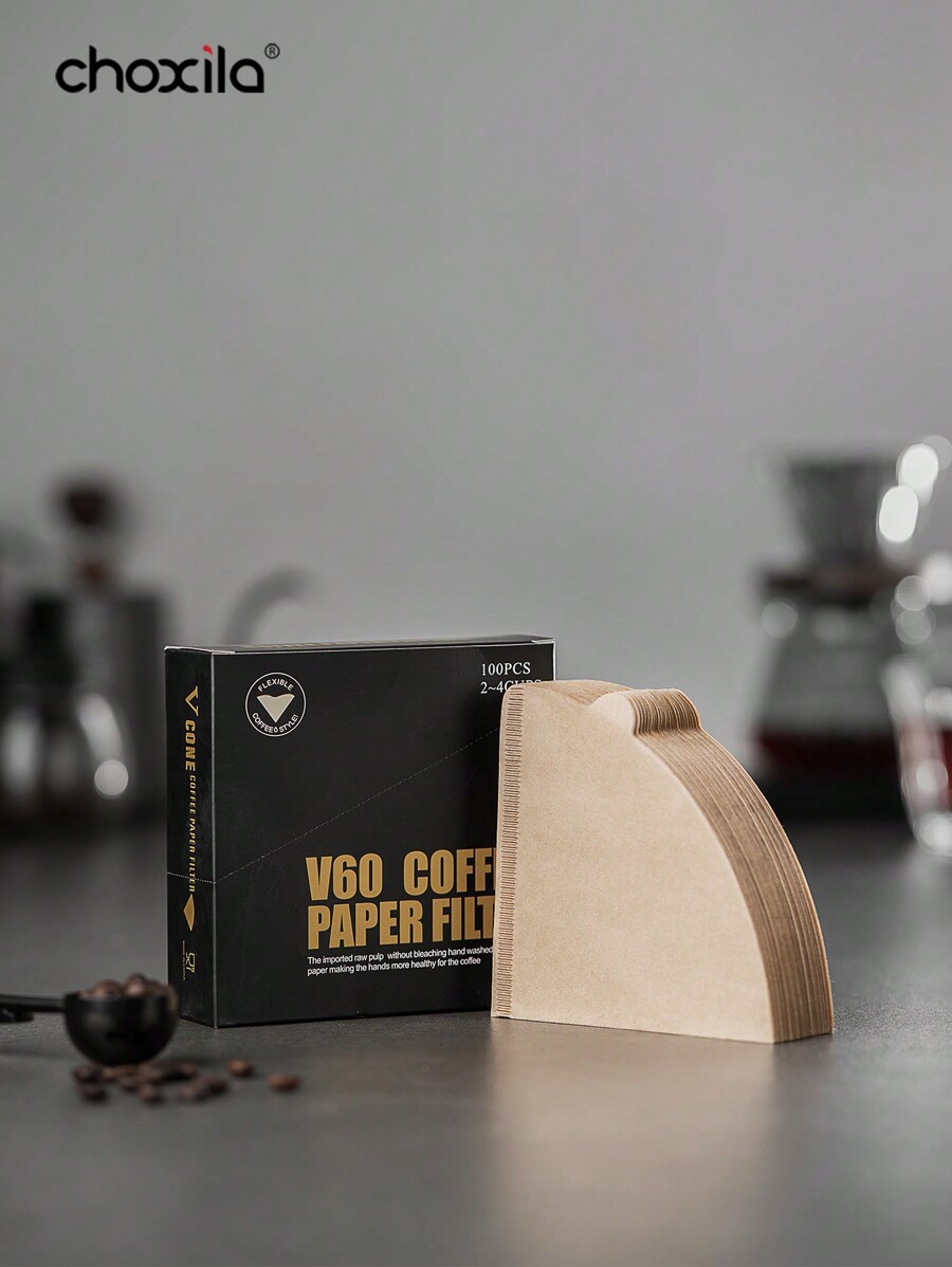 choxila 100pcs Coffee Filter Paper, V-Shaped Unbleached Natural Paper ...