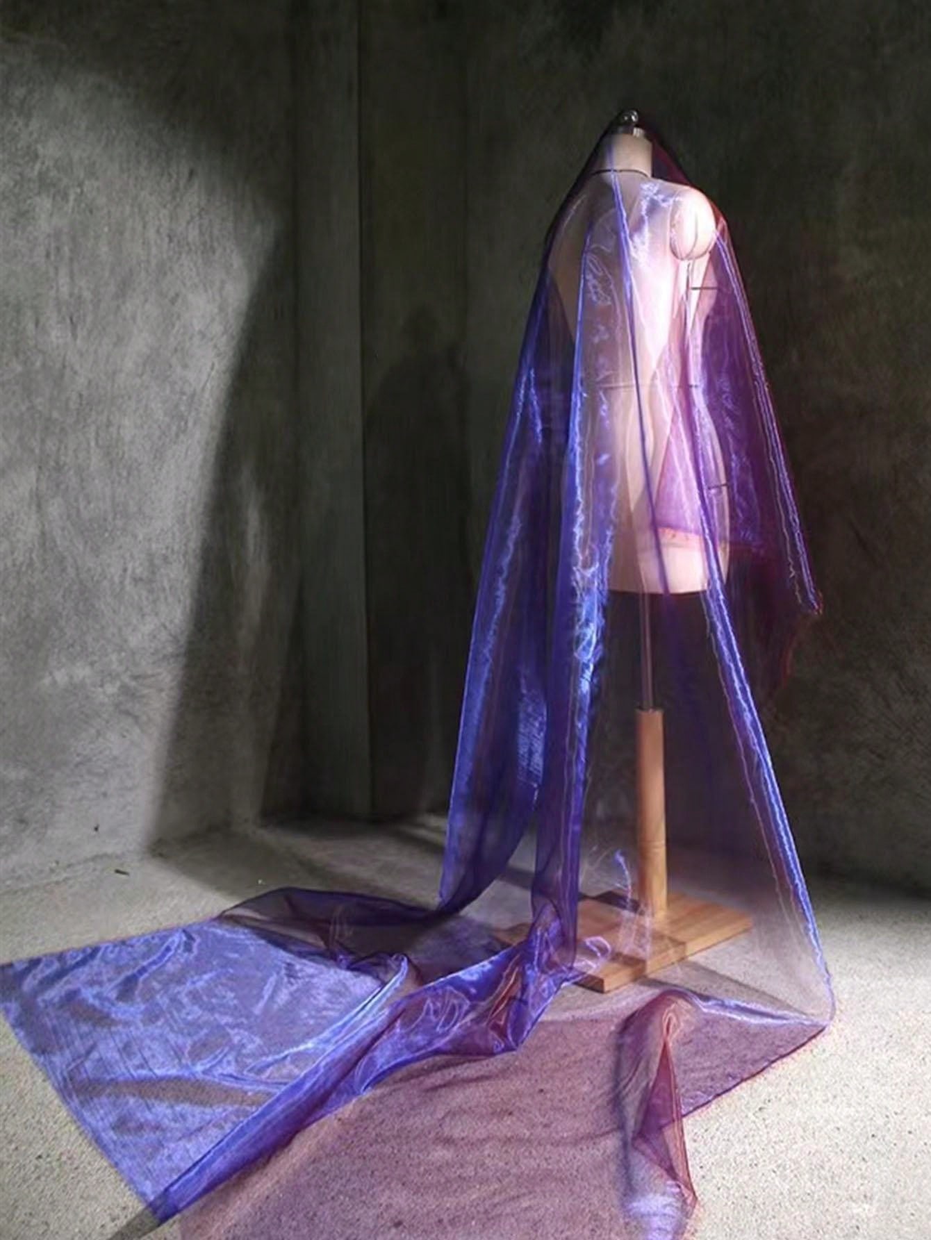 1pc Gradient Two-Color Mesh Fabric, Laser Texture See-Through Fabric ...