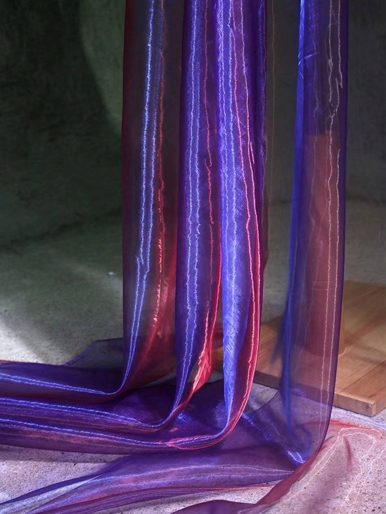 1pc Gradient Two-Color Mesh Fabric, Laser Texture See-Through Fabric ...