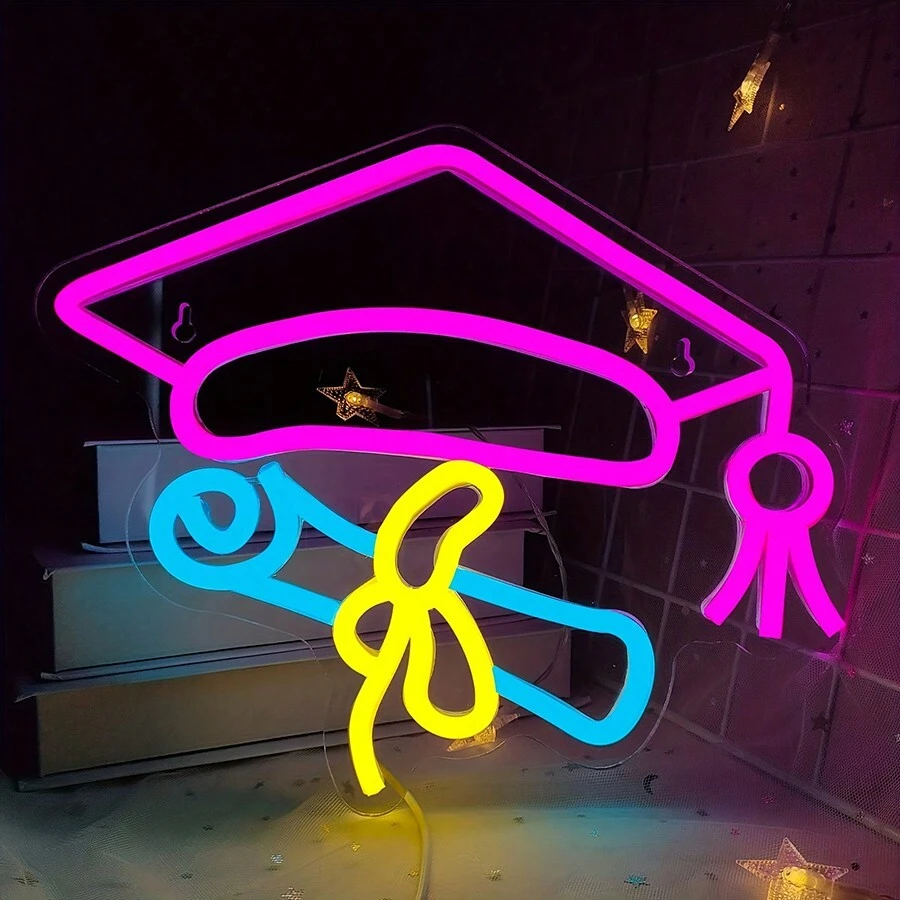 Congratulations Graduates Neon Sign With Graduation Cap, Graduation Cap ...