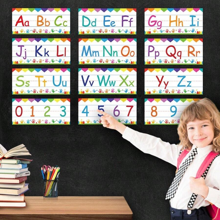 12 Pcs Alphabet & Numer Bulletin Board Strips Set Wall Strip Border for ...