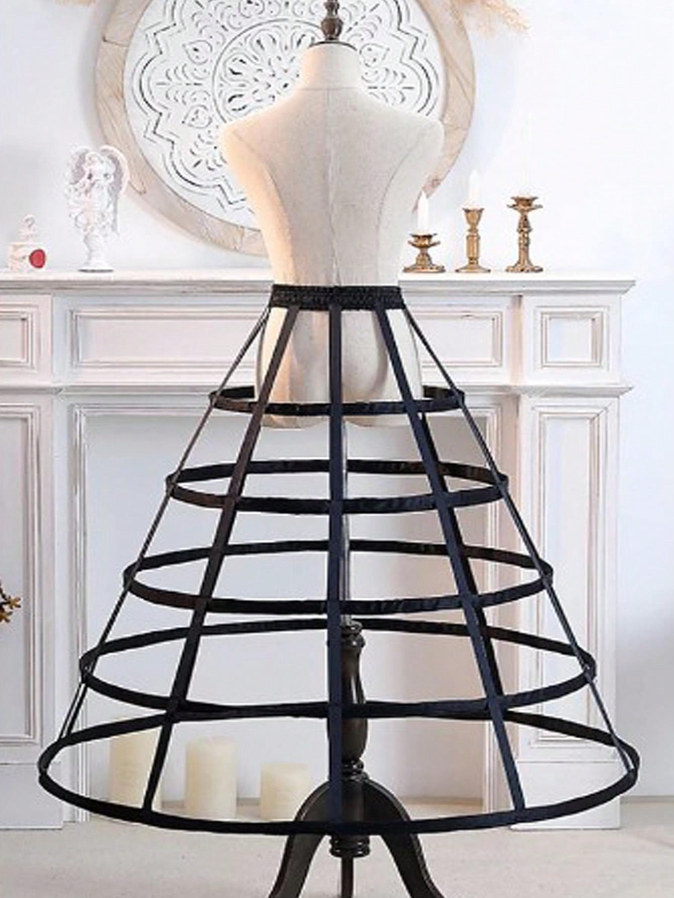 1pc Black Hoop Skirt With 5 Steel Rings, Birdcage & Fishbone Design ...