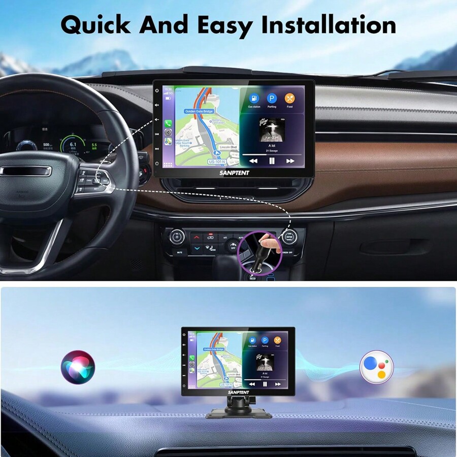 Wireless Apple CarPlay Dash Mount&Android Auto Portable Car Stereo ...