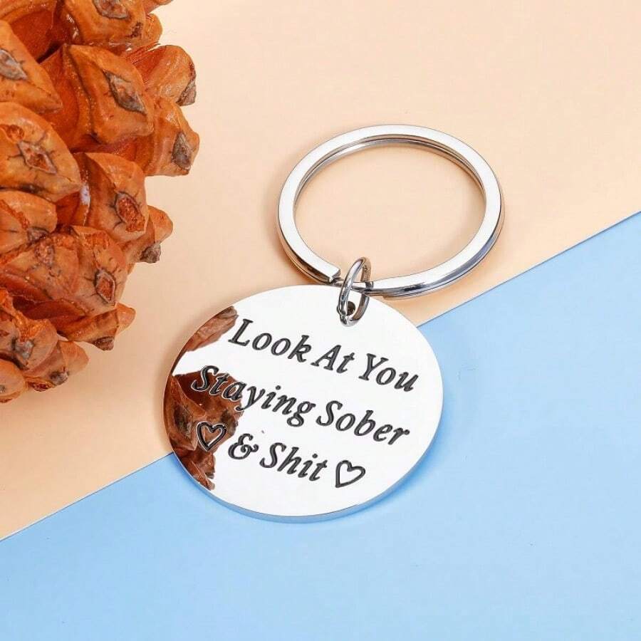 1pc Men Women Funny Stainless Steel Keychain Look At You Staying Sober ...