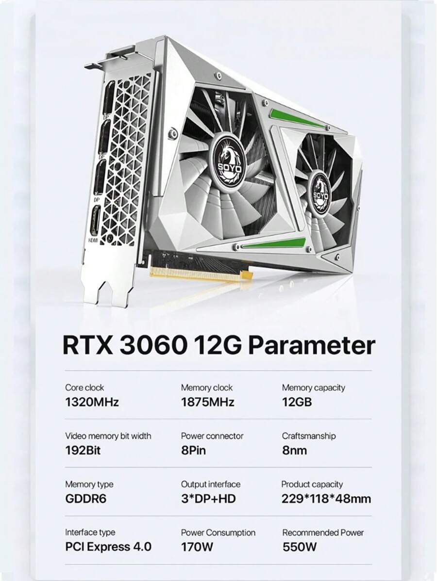 SOYO New Gaming Graphics Cards NVIDIA GeForce RTX 3060 12GB GDDR6 192 ...