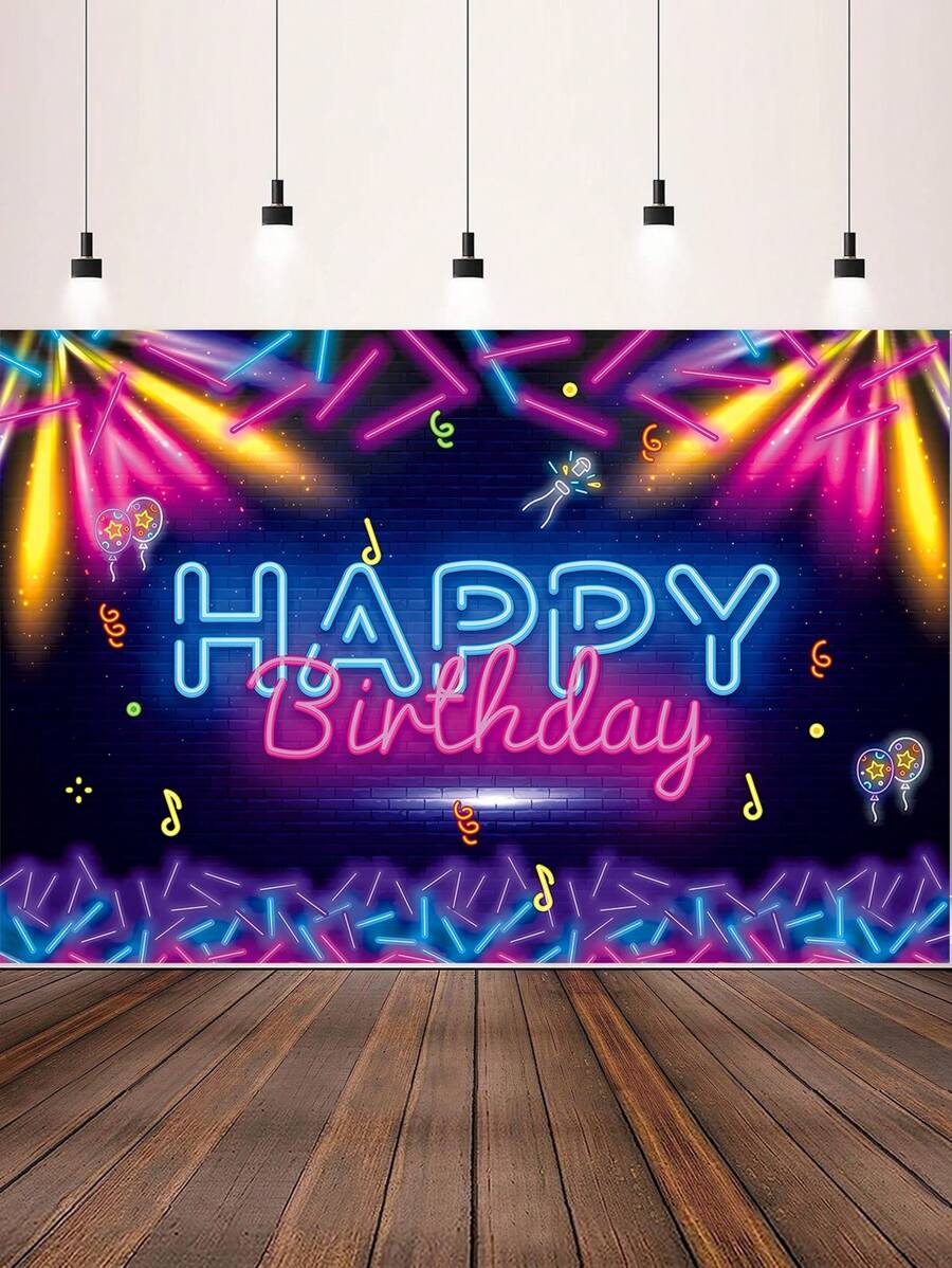 1pc Fluorescent Birthday Party Theme Birthday Vinyl Banner With "Happy ...