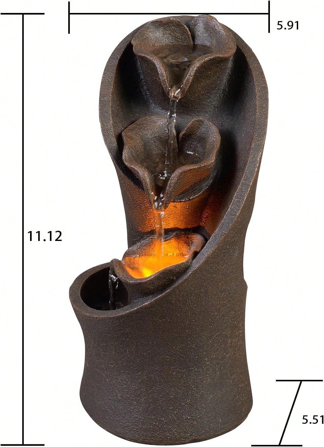 11 Inch 3-Tier Crafted Natural River Rock Resin Soothing Water Fountain ...