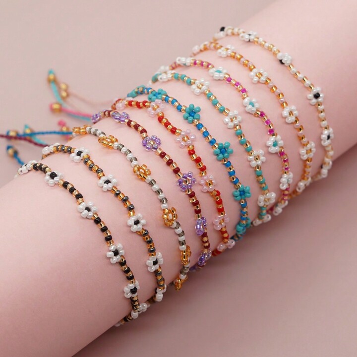 1 pc Daisy Boho Jewelry Handmade Bohemian Fashion Trendy Seed Beaded Friendship Bracelets For Women Happy Gift SHEIN