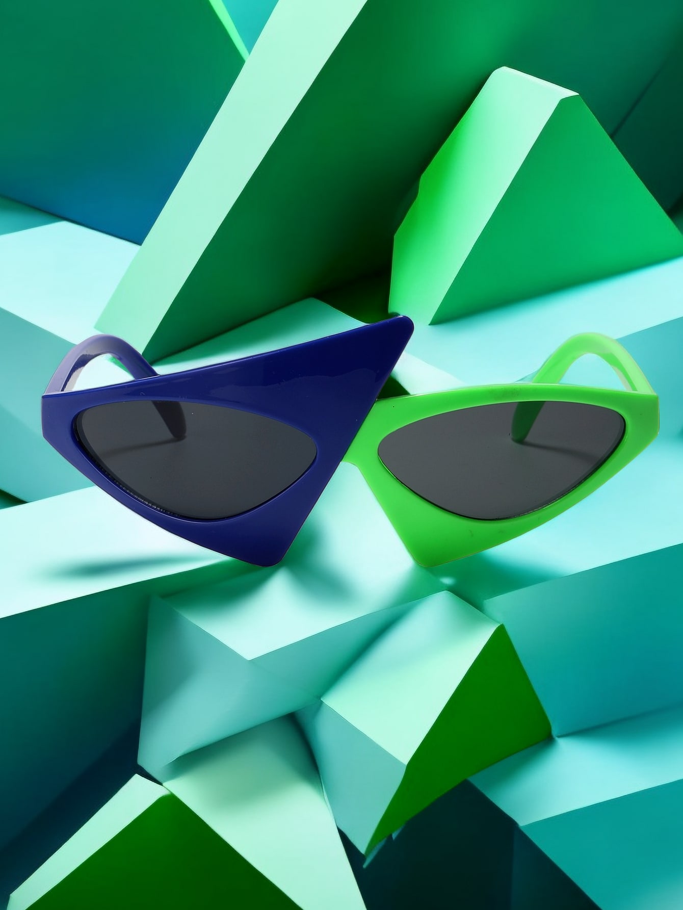 1pc Triangular Color Block Punk Rock Sunglasses Y2k Style Fluorescent Ink Street Art Graffiti