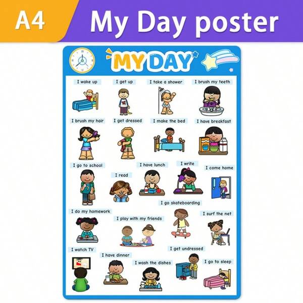 A4 English My Day Daily Routines Poster Children English Language ...