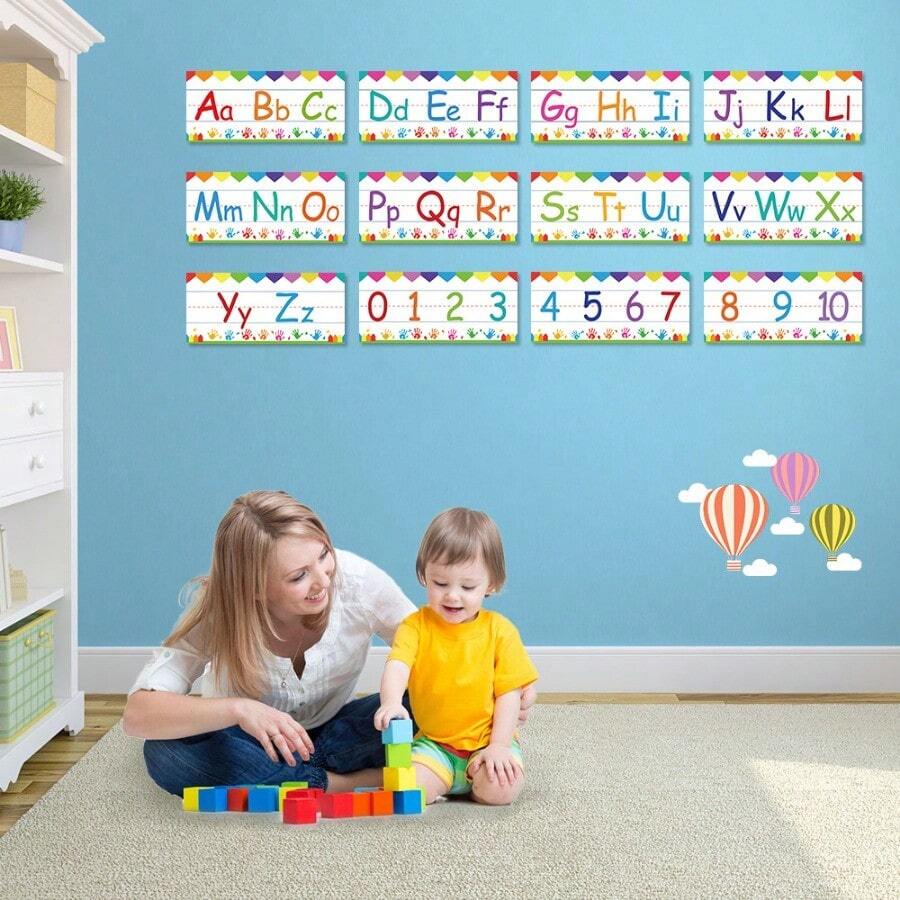 12 Pcs Alphabet & Numer Bulletin Board Strips Set Wall Strip Border for ...