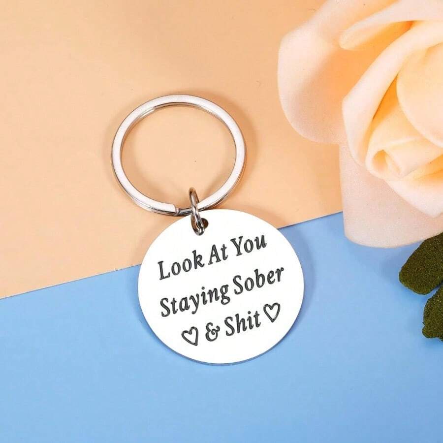 1pc Men Women Funny Stainless Steel Keychain Look At You Staying Sober ...