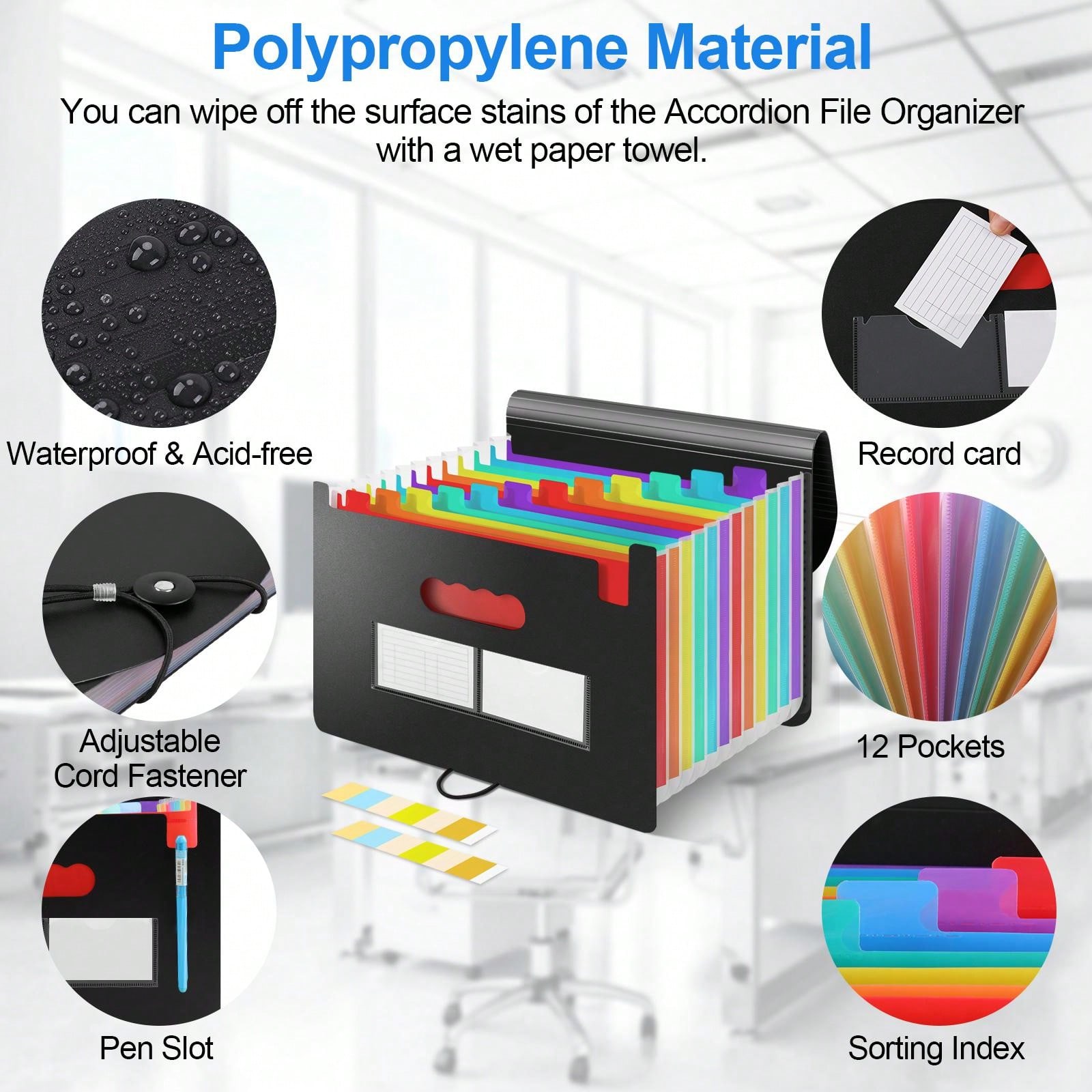 12 Pocket Accordion File Organizer Plastic Expandable File Folder Organizer Letter A4 Size