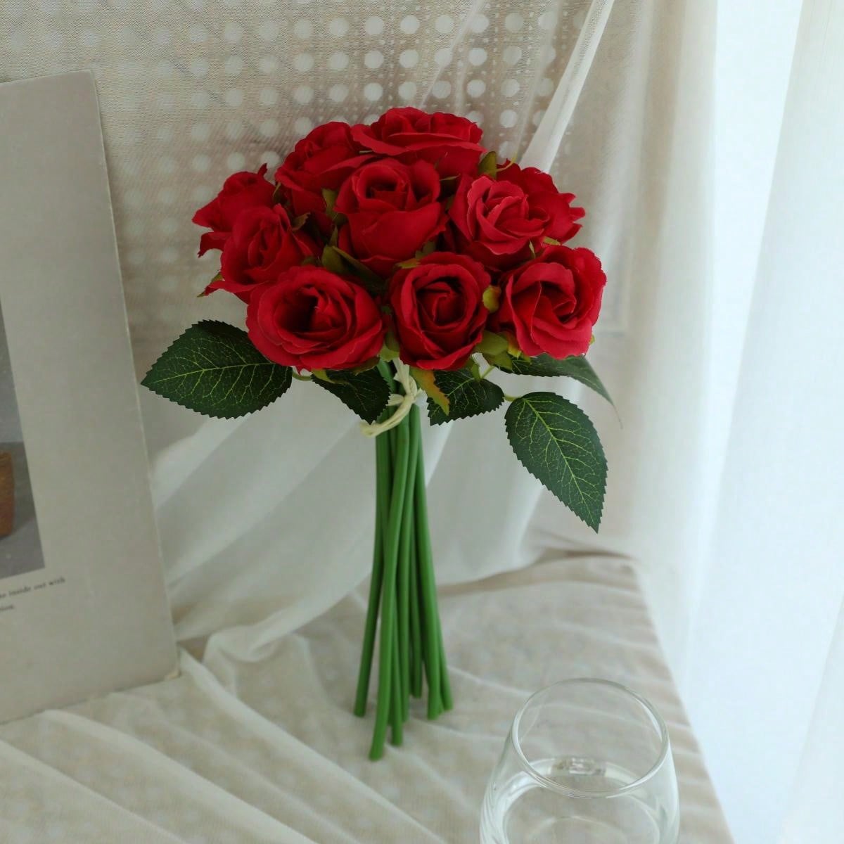 12 Tiges, Bouquet De Roses Artificielles Rouges De 26,5cm/10,4inch Avec ...