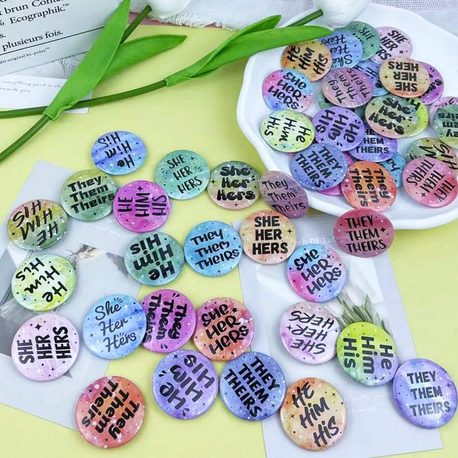 Set Of 24 1.5-inch Pronoun Badge Pin Buttons Gender Identity Pronouns ...