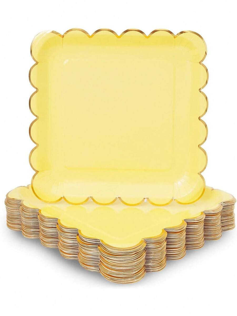 Sparkle and Bash 48-Pack Pastel Yellow Square Paper Plates, Gold Foil ...