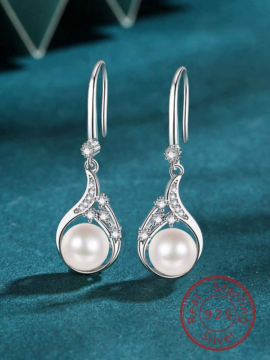 FOREVER QUEEN S925 Sterling Silver Pearl Necklace Pearl Earrings Pearl ...