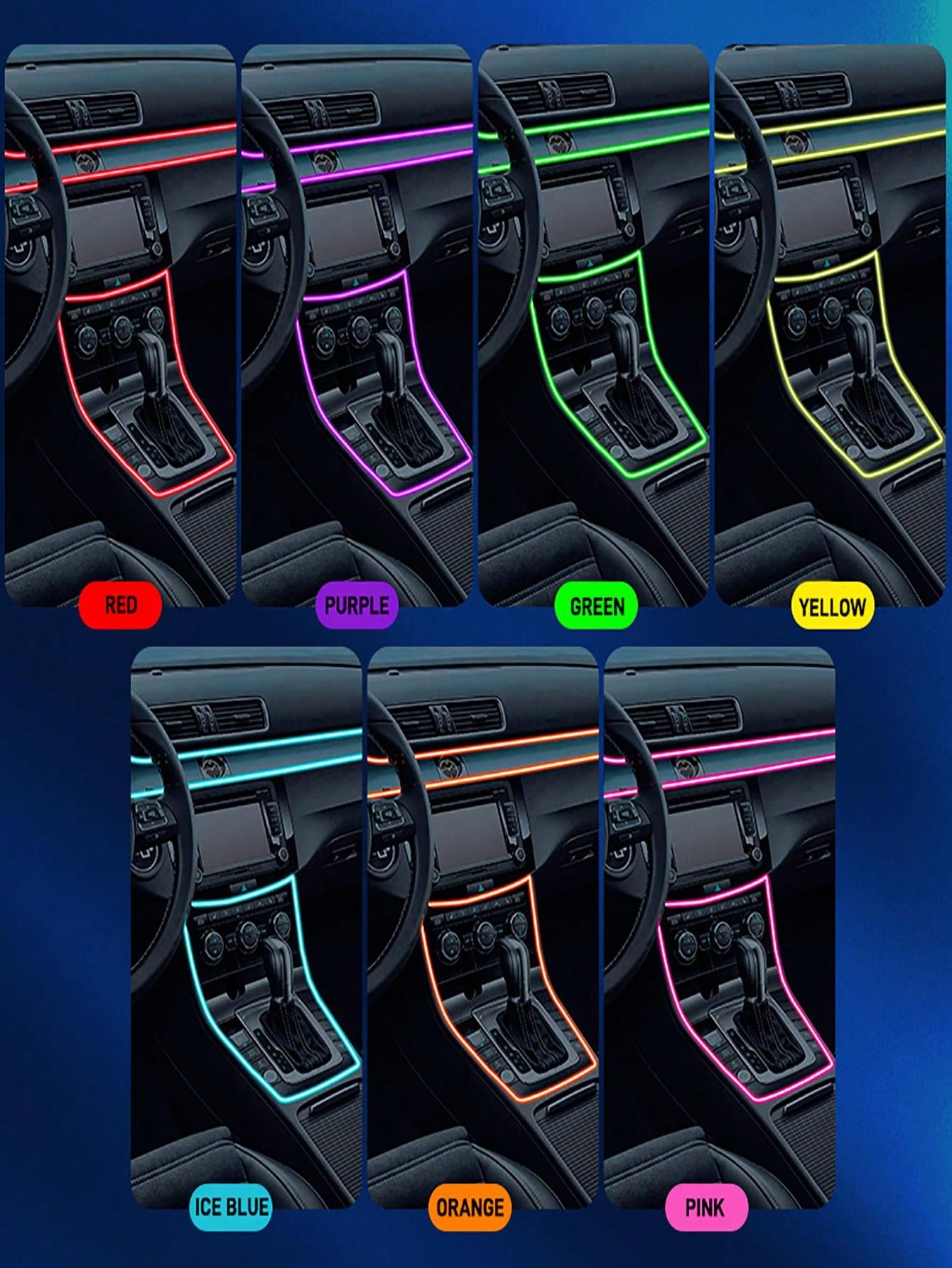 Car Interior LED Strip Lights,RGB 5 In 1 Fiber Optic. Ambient Lighting ...