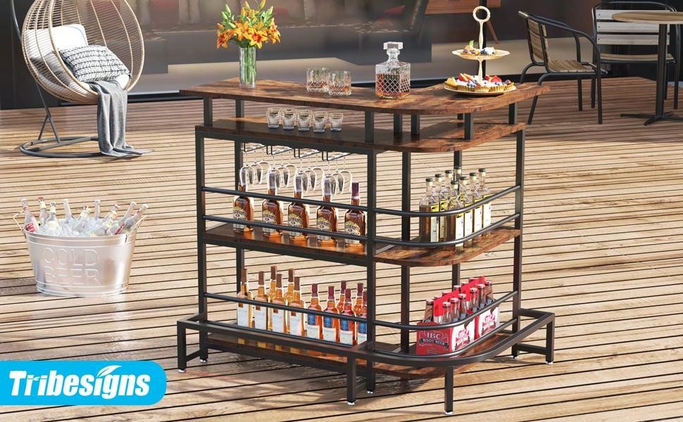 Tribesigns Home Bar Unit, L-Shaped Liquor Bar Table with 4 Glasses ...