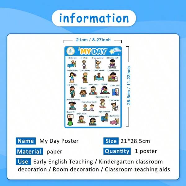 A4 English My Day Daily Routines Poster Children English Language ...