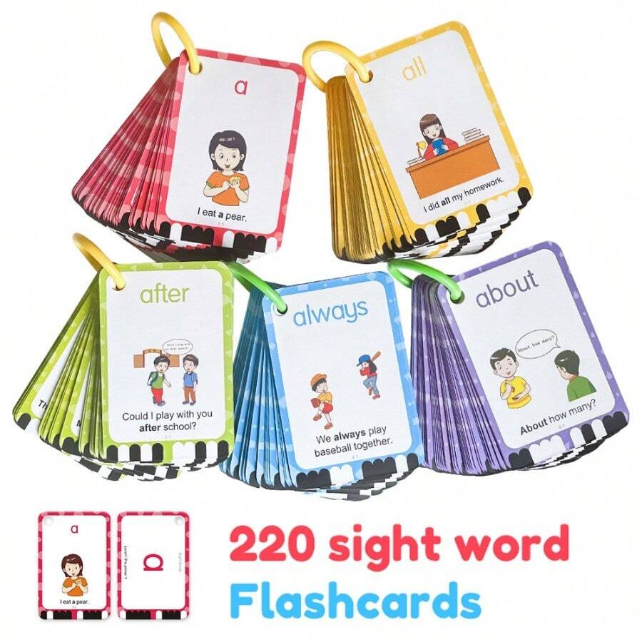 220 Sight Words Leaening Flash Cards with Pictures & Sentences Kids ...