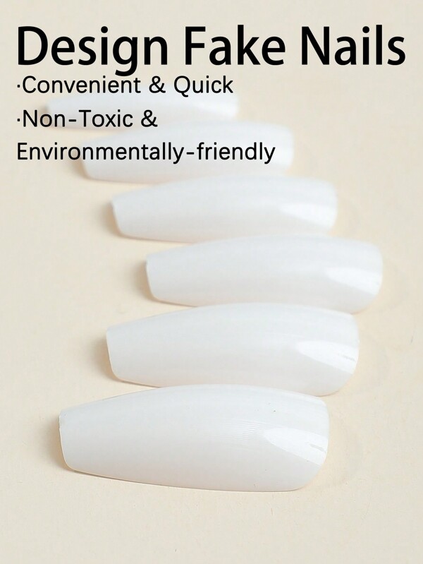 24pcs Long Ballet Style Acrylic False Nails With Solid Color Design For ...