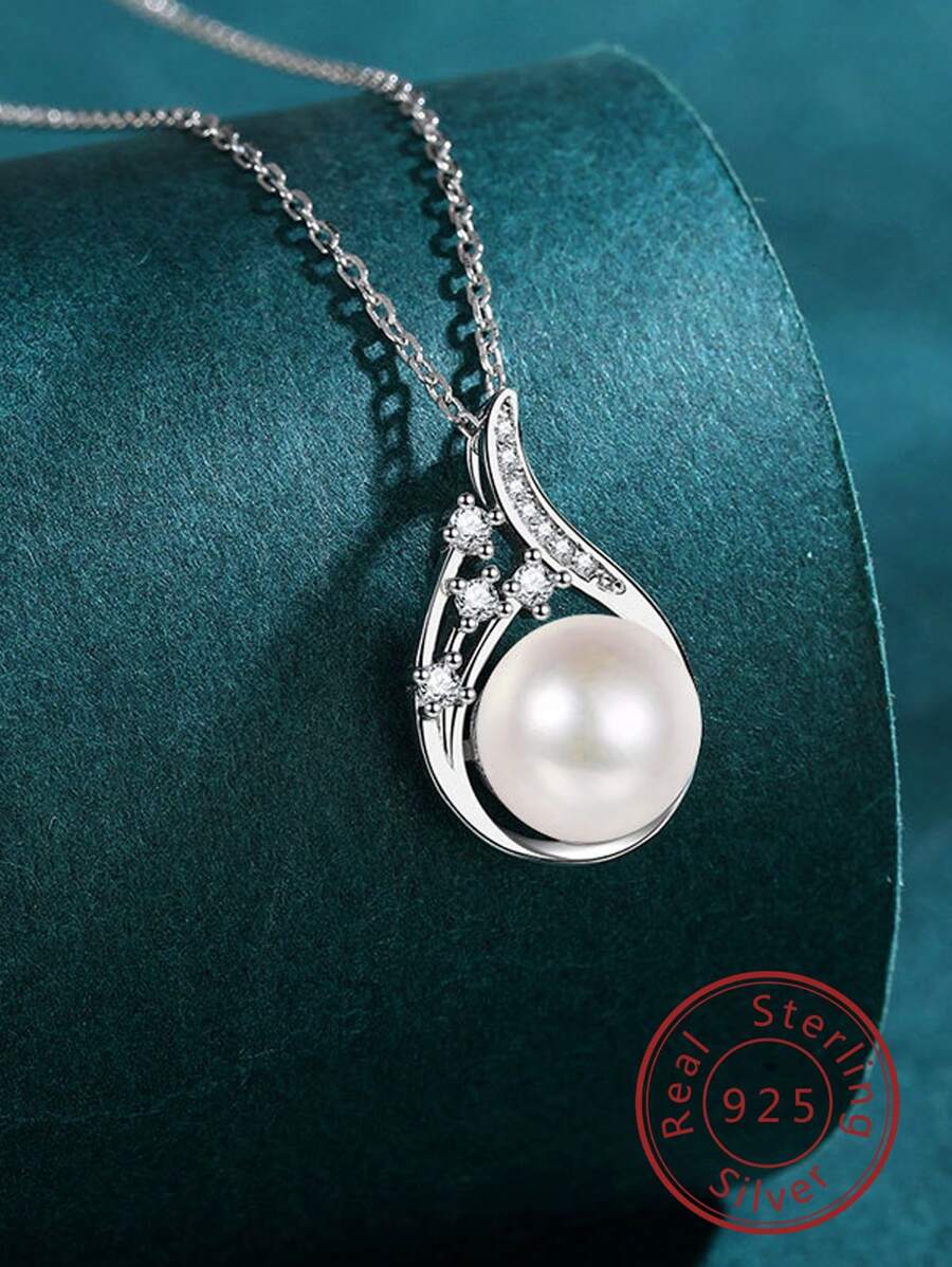 FOREVER QUEEN S925 Sterling Silver Pearl Necklace Pearl Earrings Pearl ...
